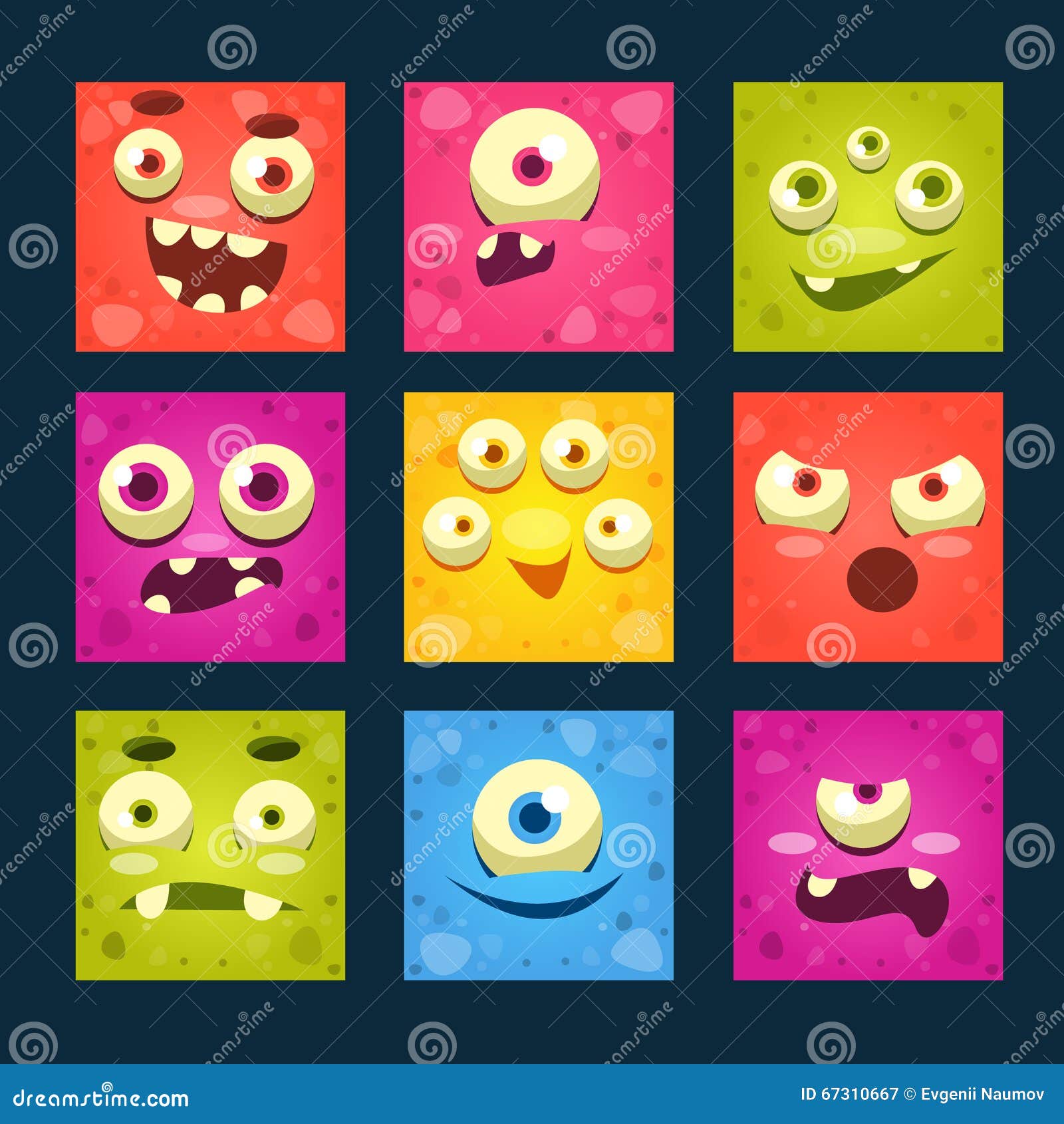 Square Cartoon Monsters. Funny Monsters Face. Handdrawn Monsters Vector ...