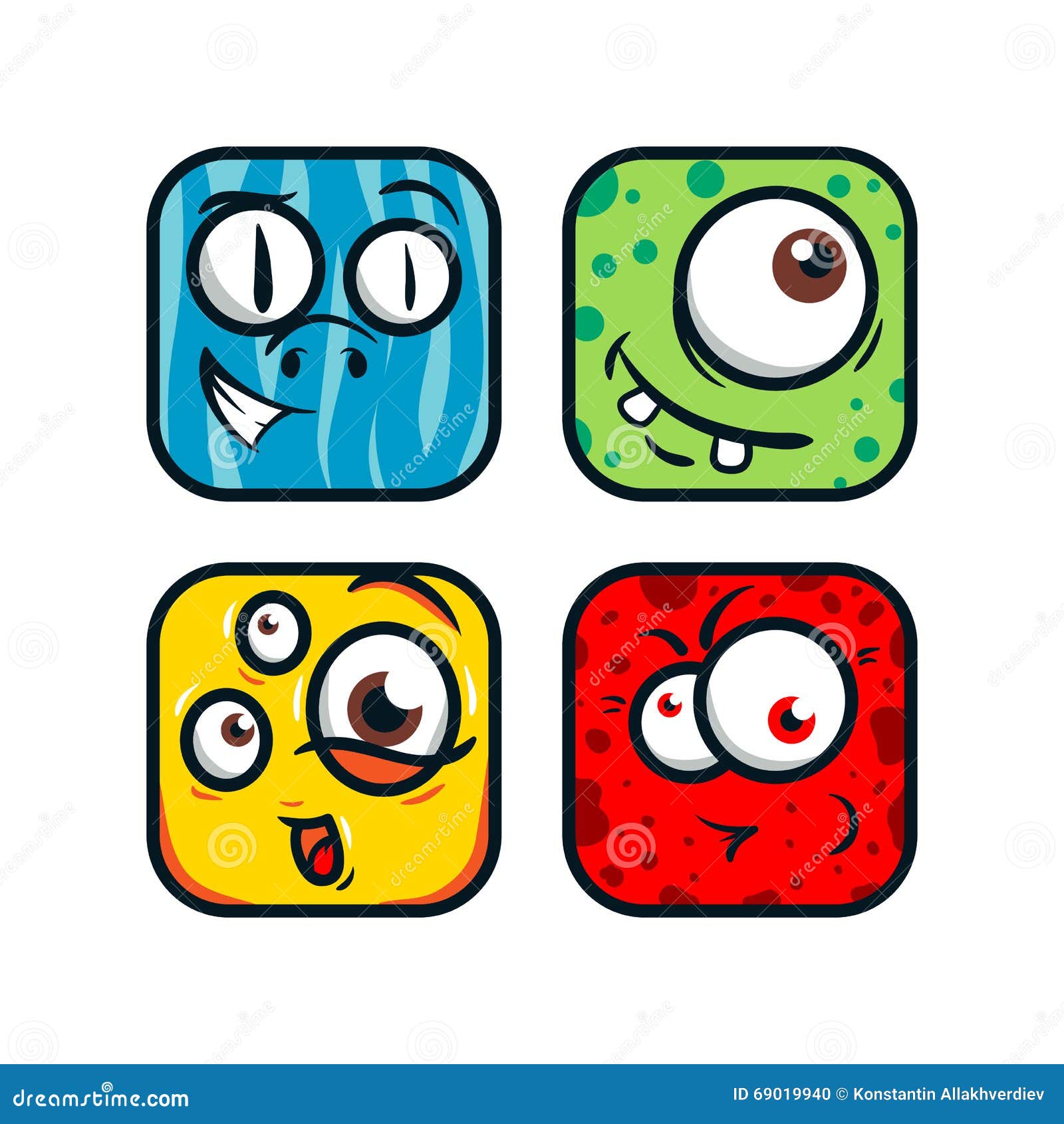 Square Cartoon Monsters. Funny Monsters Face Stock Vector ...