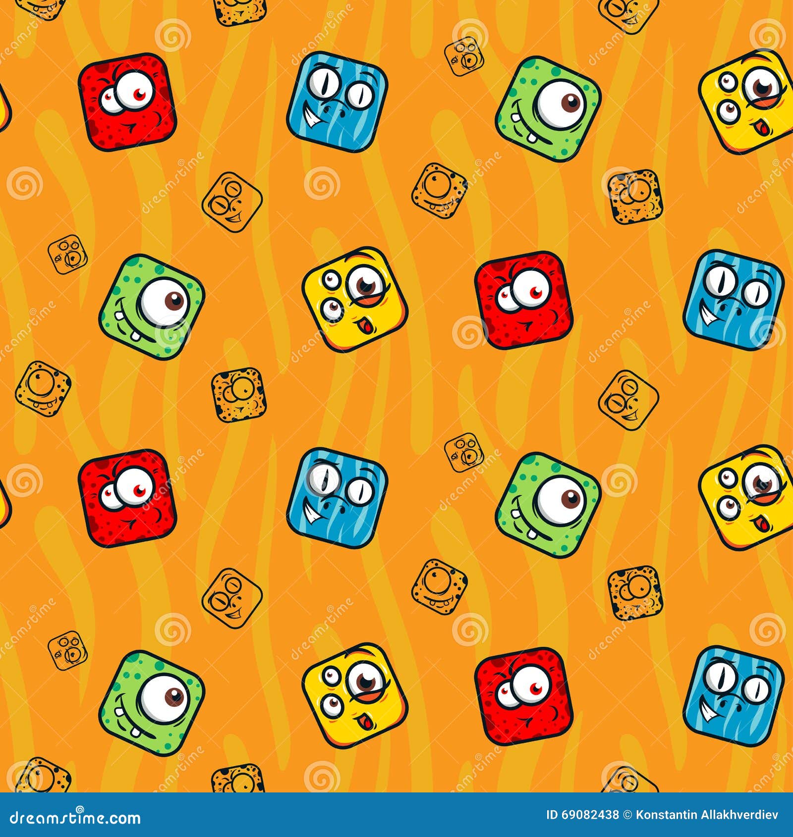 Monsters. Square Cartoon Faces With Emotions Vector Illustration ...