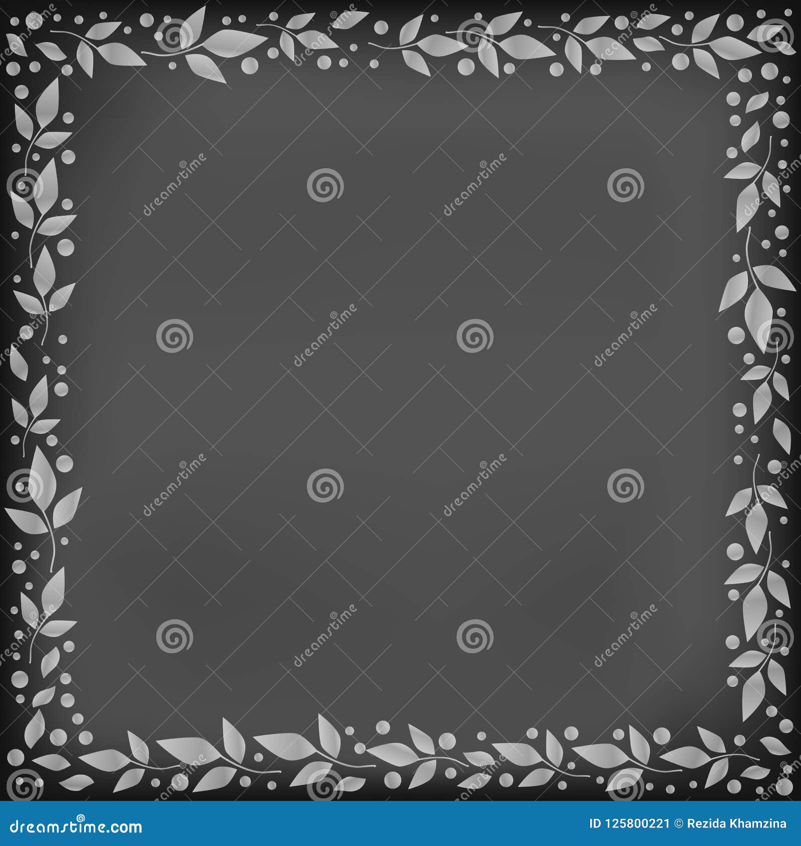 Square Chalkboard Background with Decorative Frame of White Leaves and ...