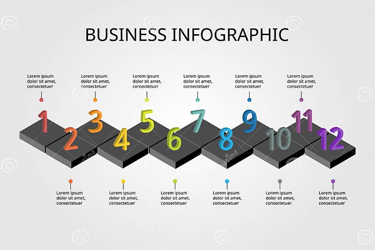 Square Chart of 12 Number of Timeline Template for Infographic for ...