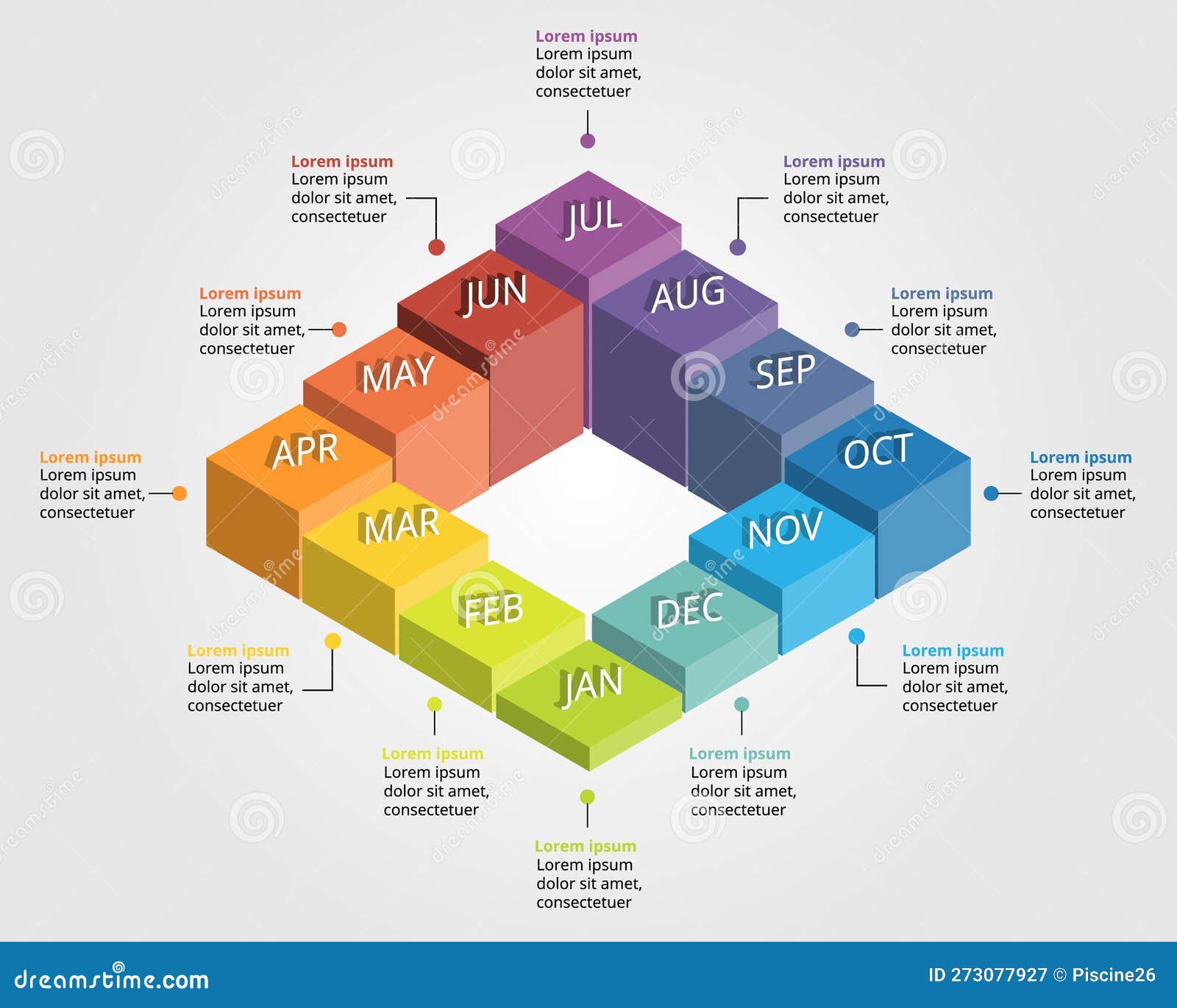 Square Chart Template with Months for Infographic for Presentation for ...