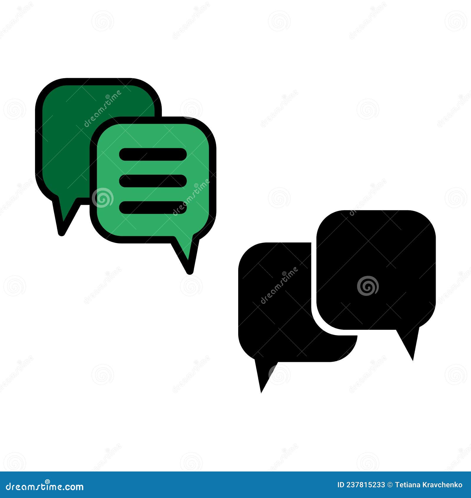 Square Chat Box Icon Set. Green and Black Elements. Message Emblem ...
