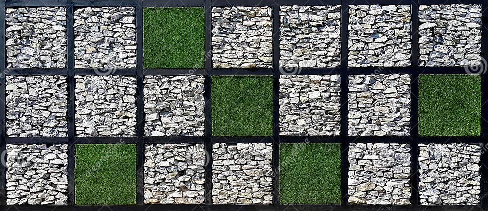 Square Check Pattern of Grass and Stone Wall Stock Image - Image of ...