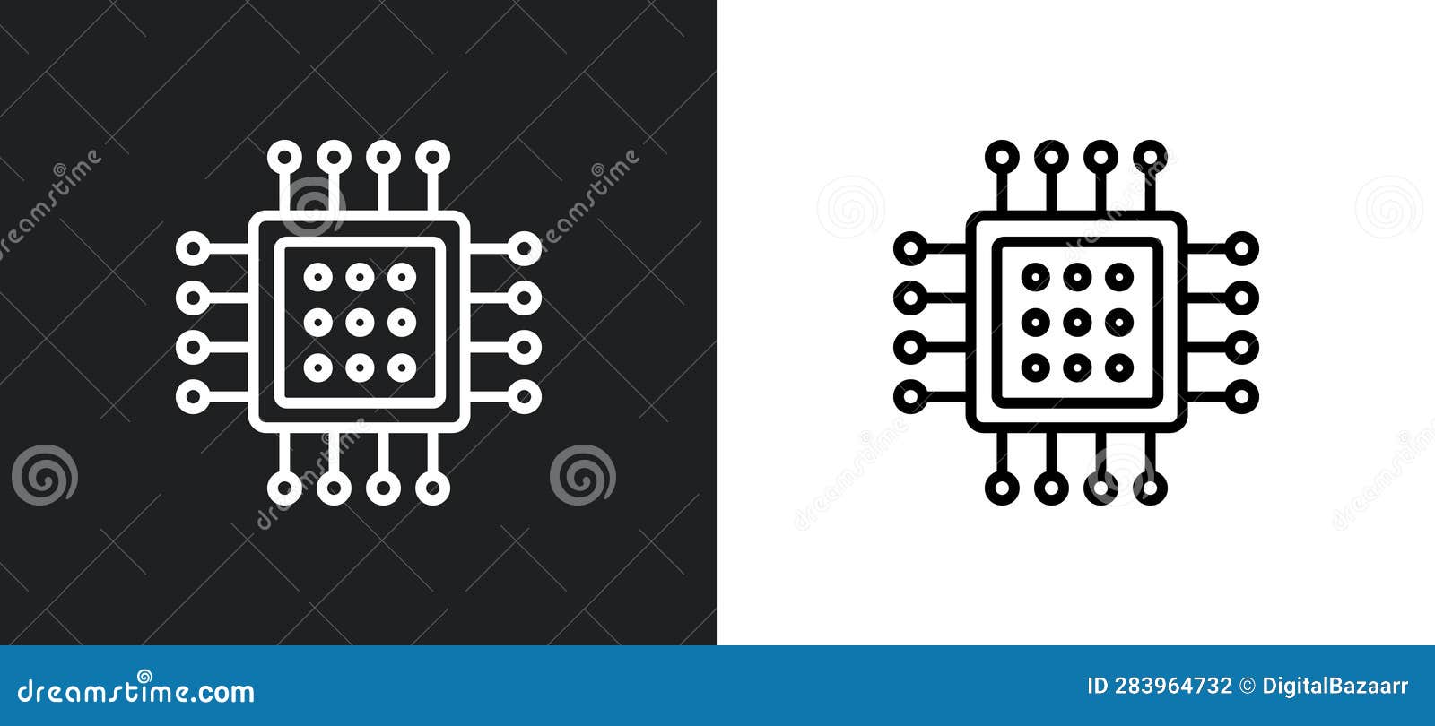 Square Chip Outline Icon in White and Black Colors. Square Chip Flat ...