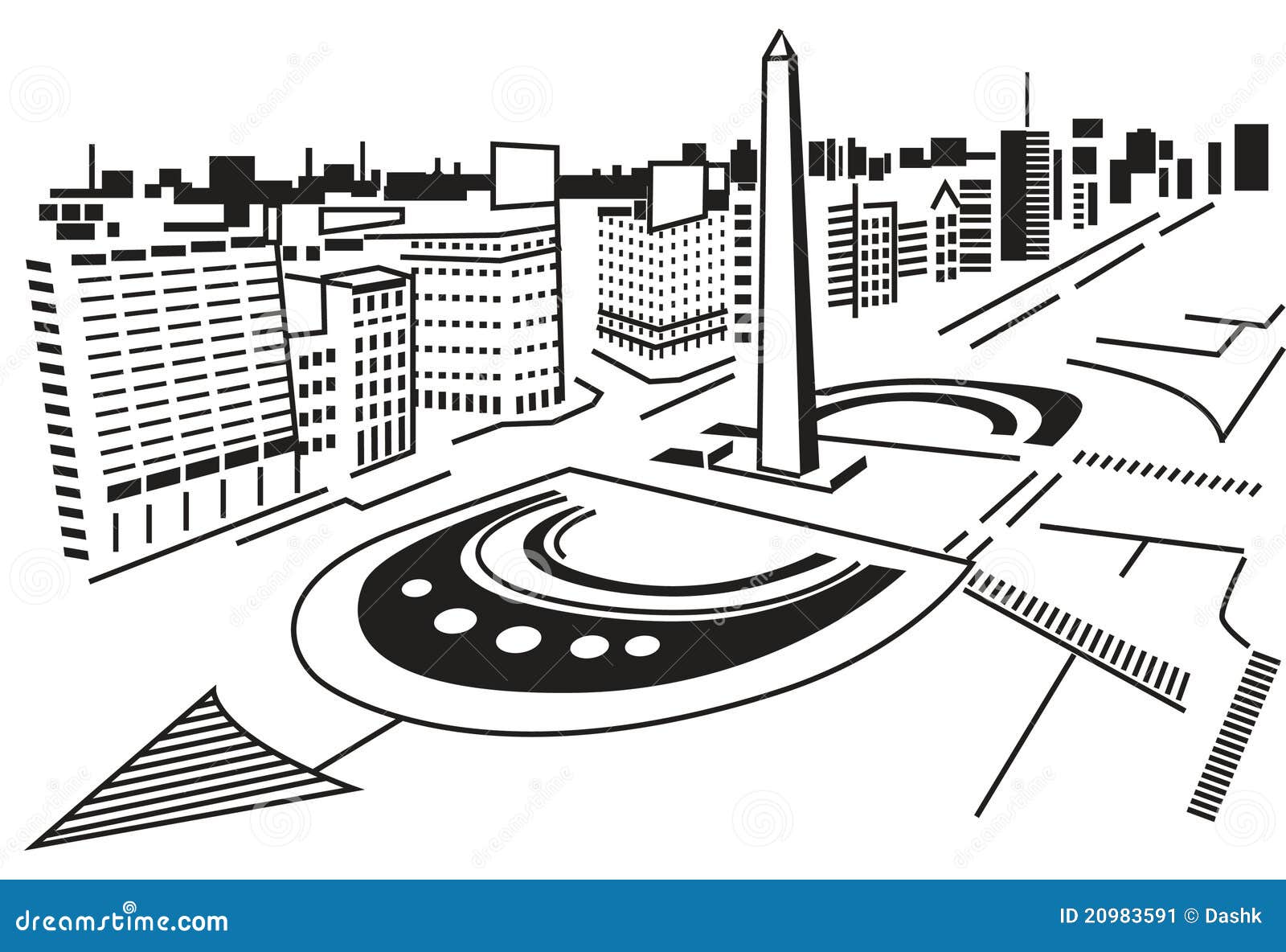 Square in city. stock vector. Illustration of architecture - 20983591
