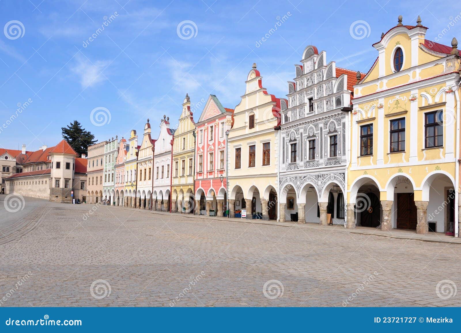 Square of city Telc stock image. Image of europe, cathedral - 23721727