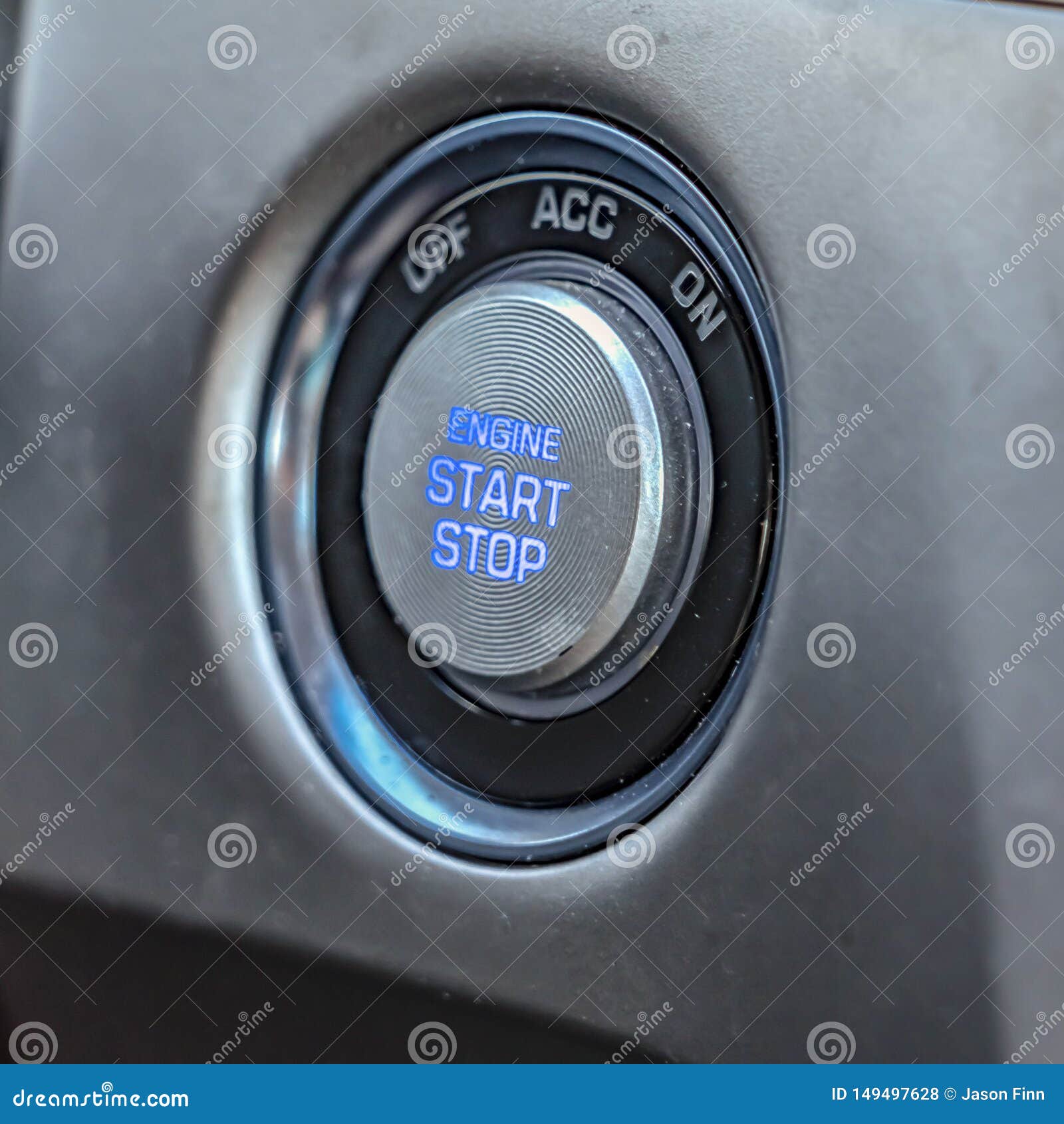 Square Close Up View of an Engine Push Start and Stop Button Inside a ...
