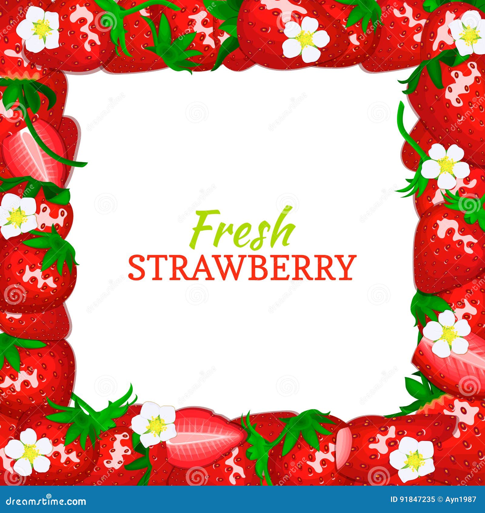 Square Colored Frame Composed of Delicious Strawberry Fruit. Vector ...