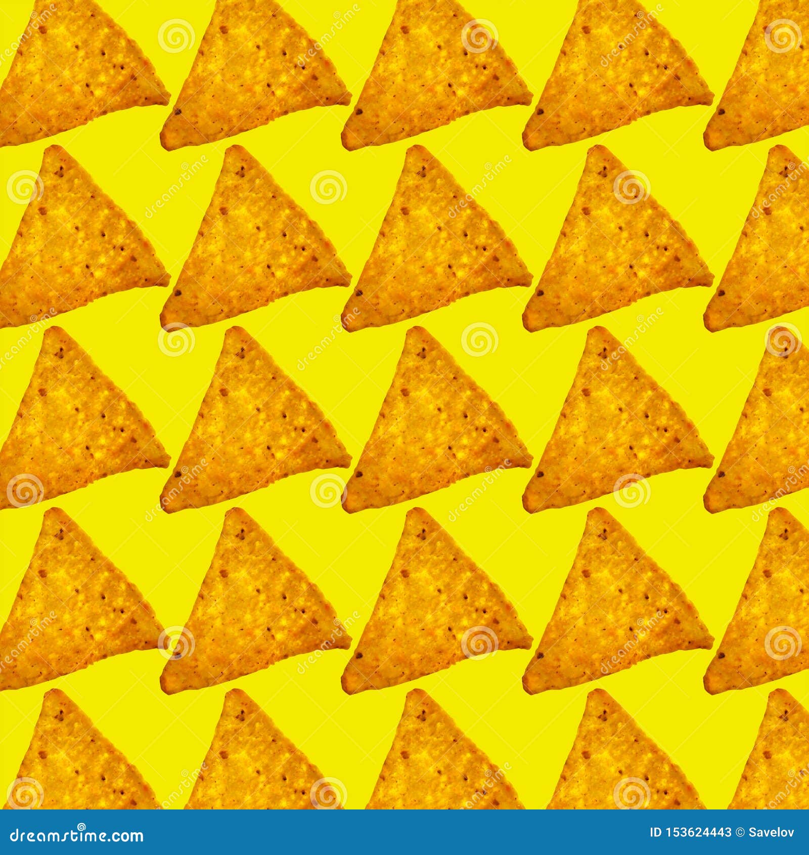 Square Bright Background of Whole Triangular Nachos Slices on Yellow ...