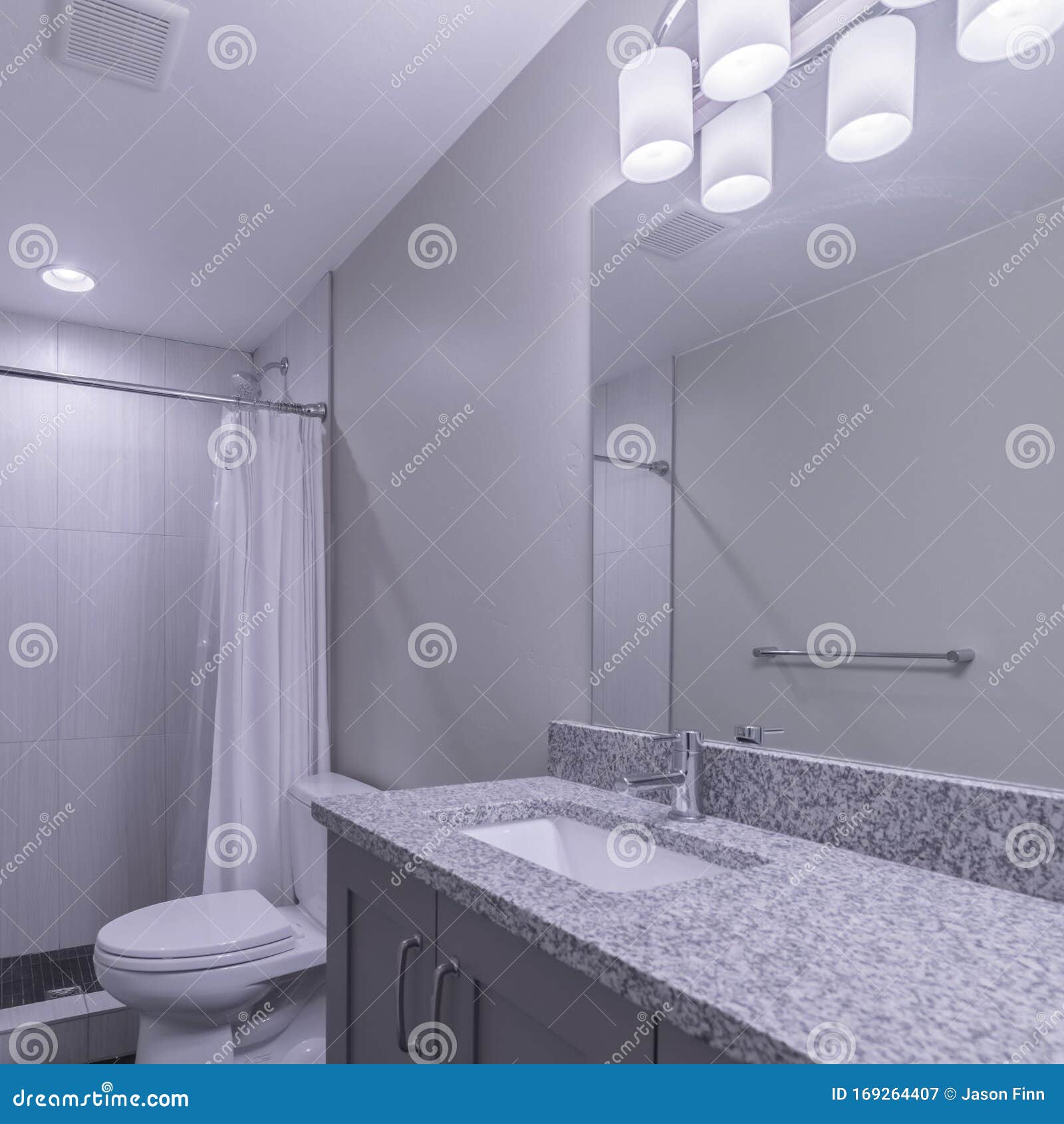 Square Compact Grey Decorated Bathroom With Show Bright Interiorer