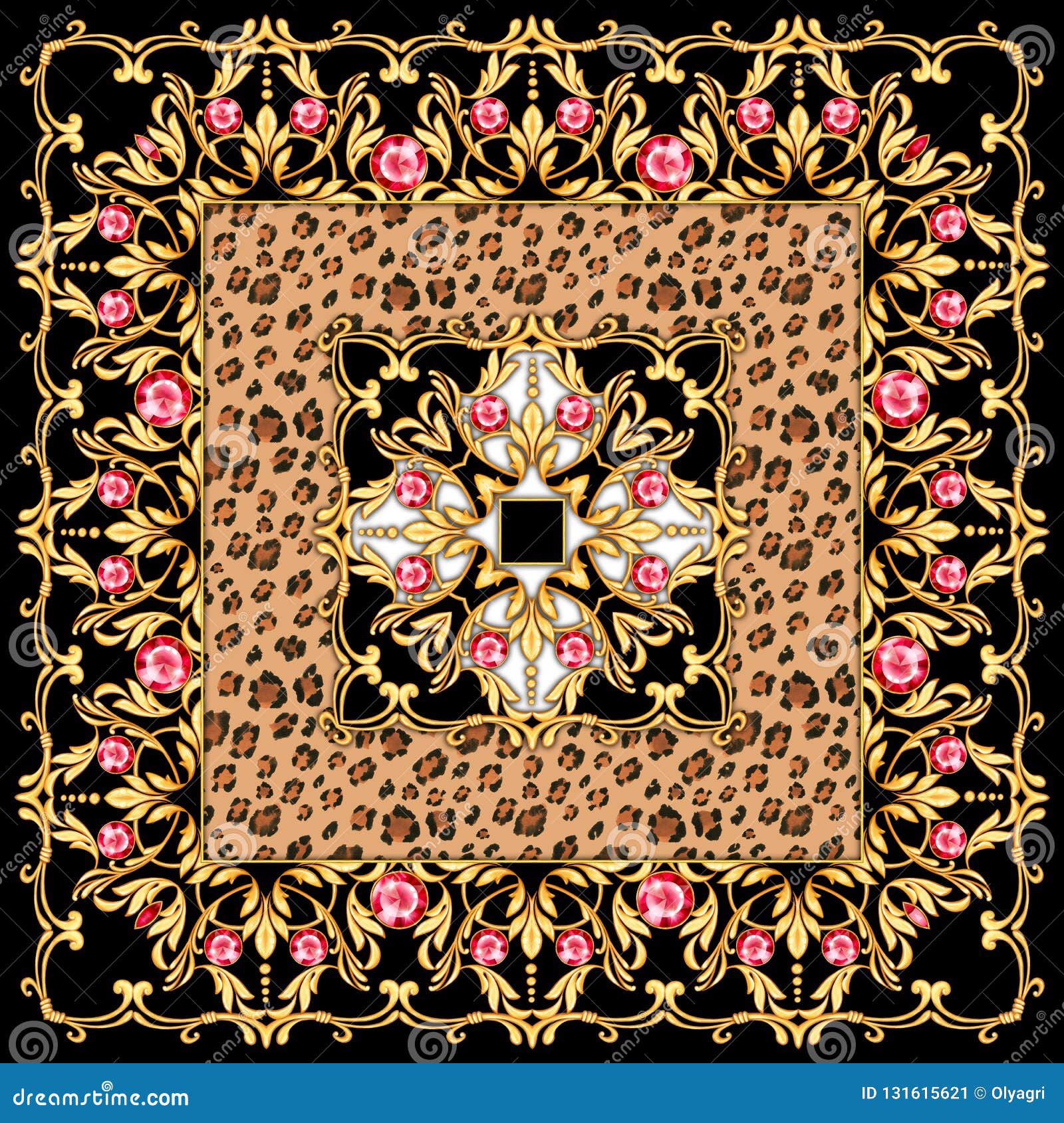 Square Composition with Leopard Print Stock Illustration - Illustration ...