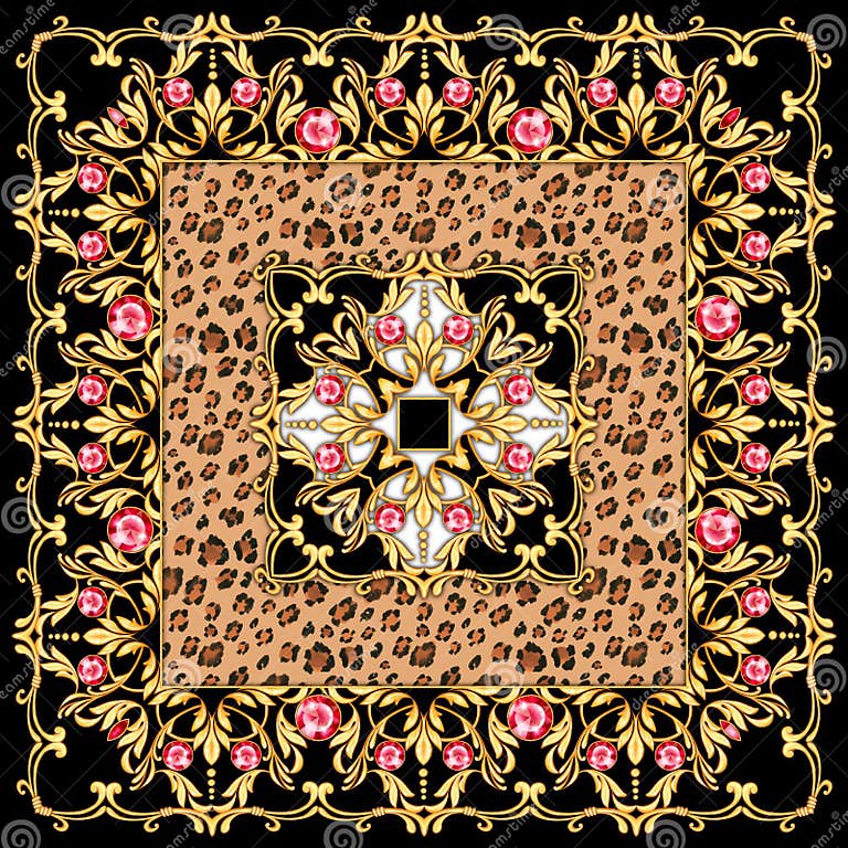 Square Composition with Leopard Print Stock Illustration - Illustration ...
