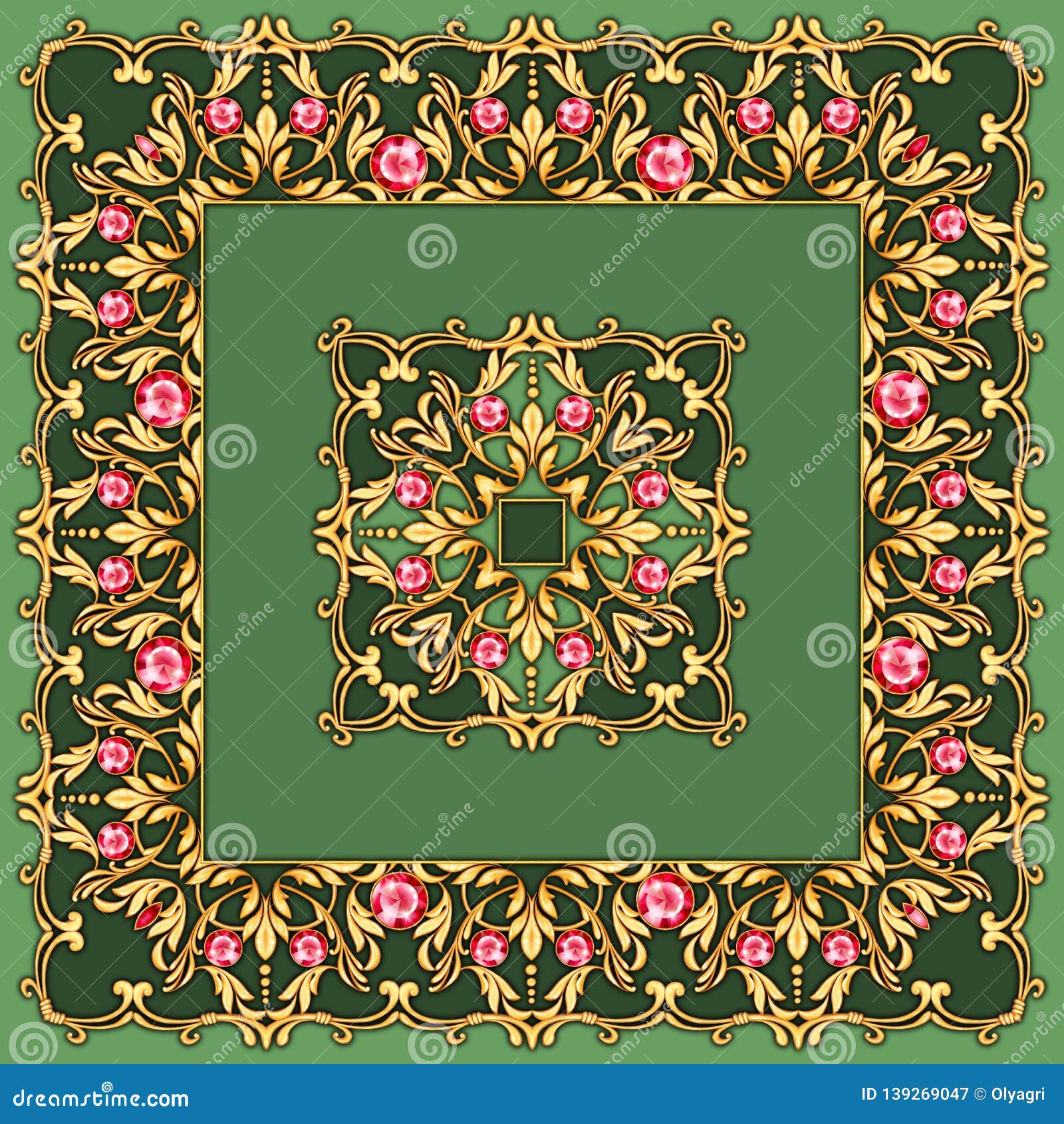 Square Composition with Golden Scrolls and Leaves Stock Illustration ...