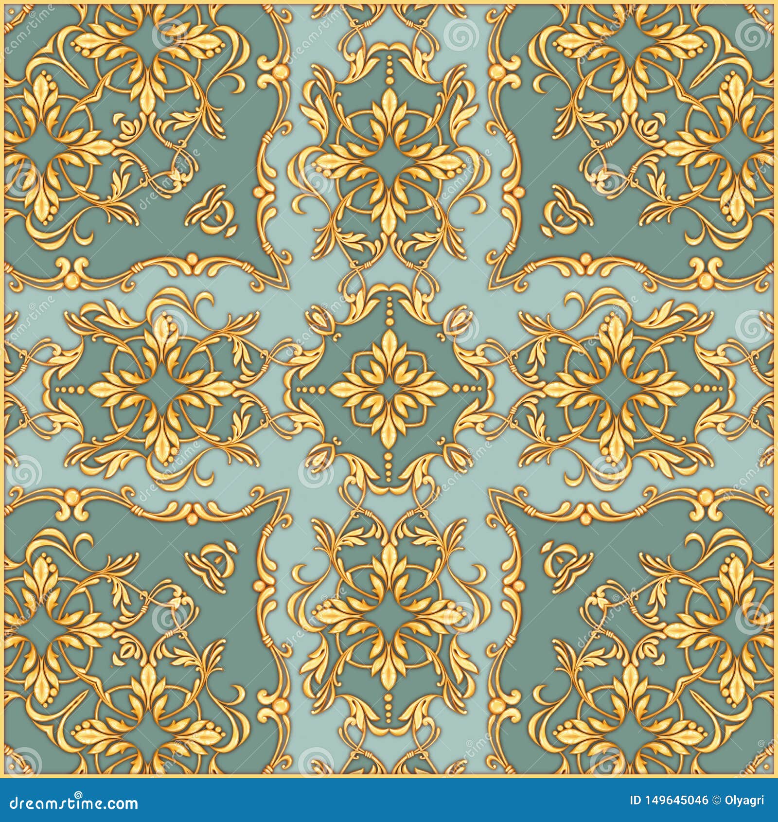 Square Composition with Golden Scrolls and Leaves Stock Illustration ...