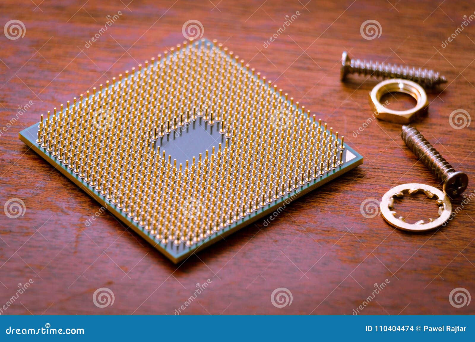 A Square Computer Processor Pulled from a Broken Computer. the Processor is on the Table. Stock ...