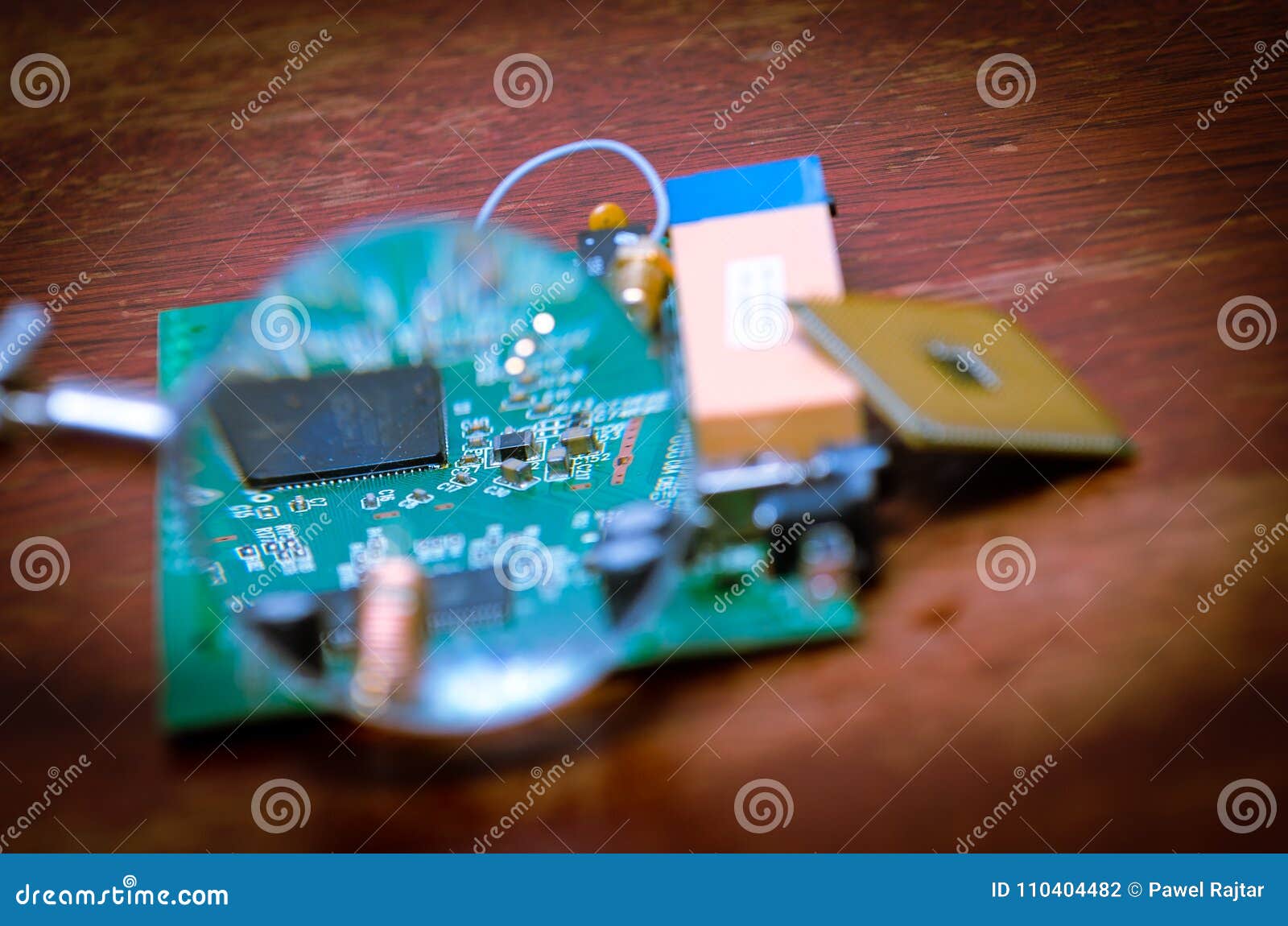 A Square Computer Processor Pulled from a Broken Computer. the Processor is on the Table. Stock ...