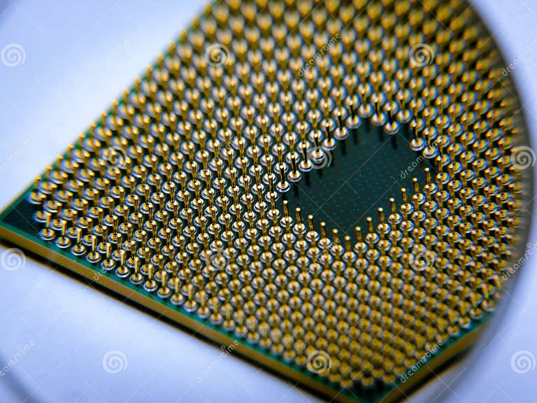 A Square Computer Processor Pulled from a Broken Computer. the Processor is on the Table. Stock ...