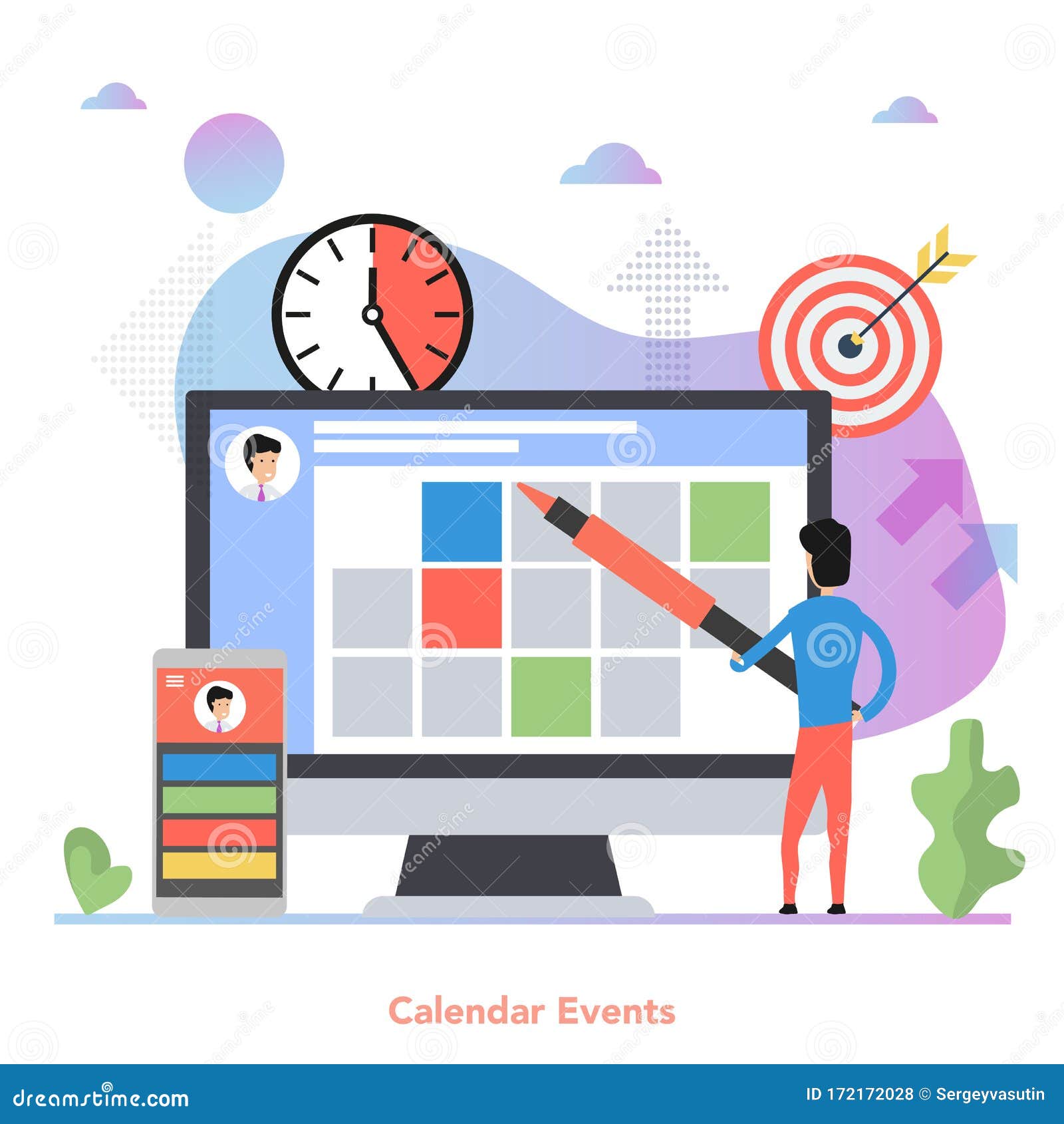Square Concept of Calendar Events in Flat Style Stock Vector ...