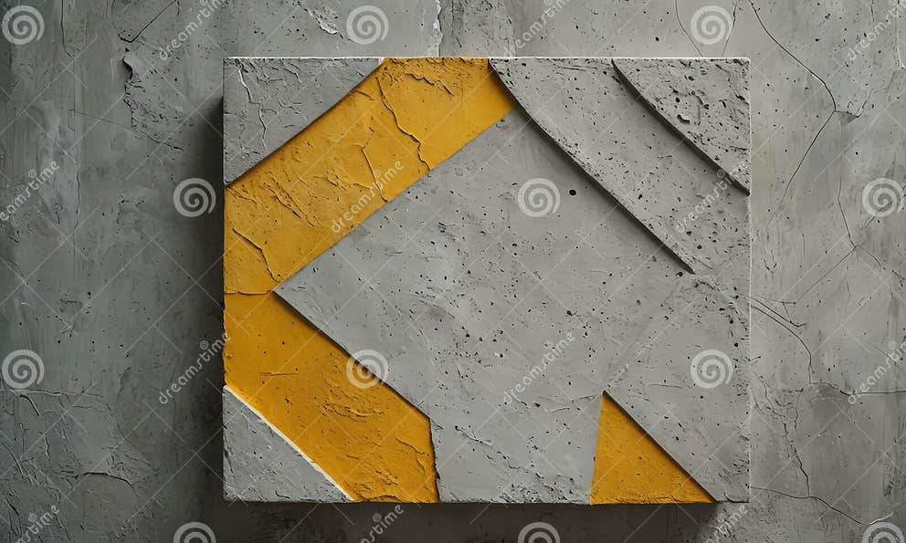 Square Concrete Block with Yellow and Gray Geometric Pattern, Featuring ...
