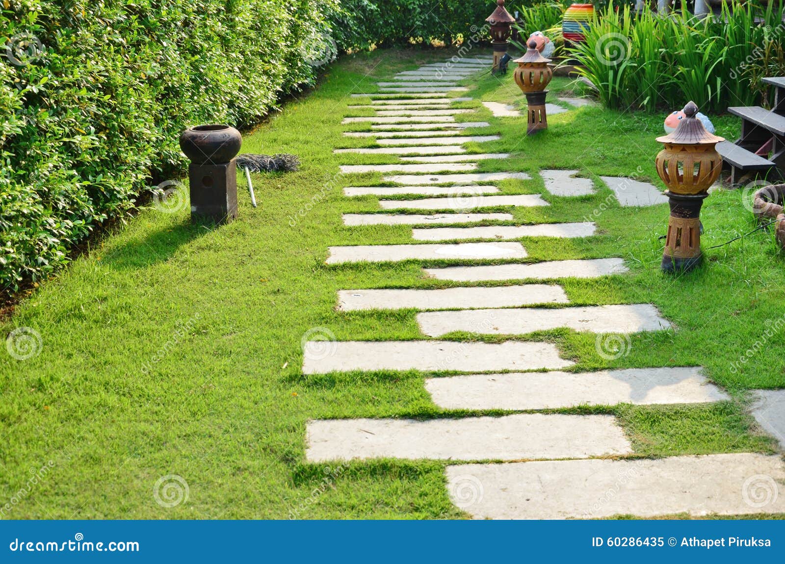 Square Concrete Pathway in the Garden Stock Image - Image of furrow ...