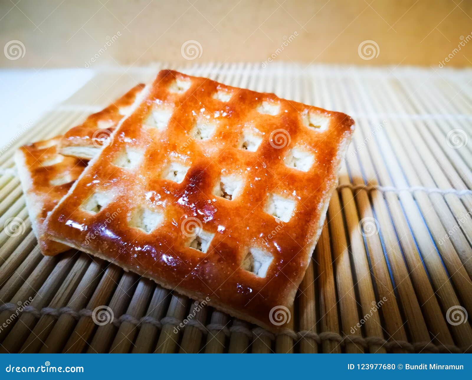 Square Crackers Sweet Flavor in Close Up. Stock Photo - Image of ...