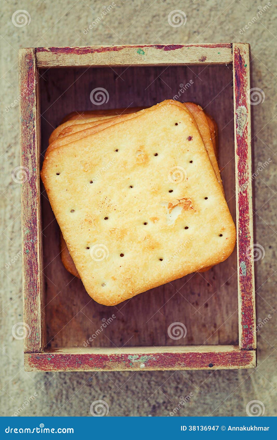 Square Crackers in Vintage Box. Stock Image - Image of snack, pastry ...