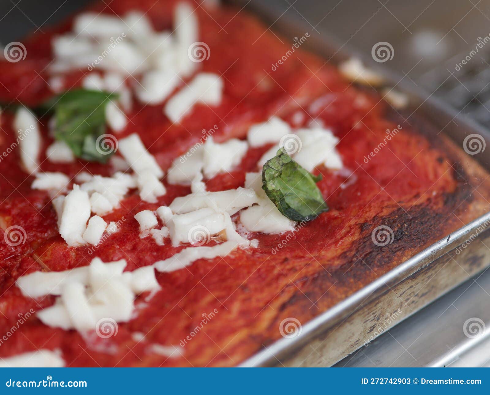 Square Crust Pizza with Tomato Sauce and Mozzarella Cheese Stock Image ...