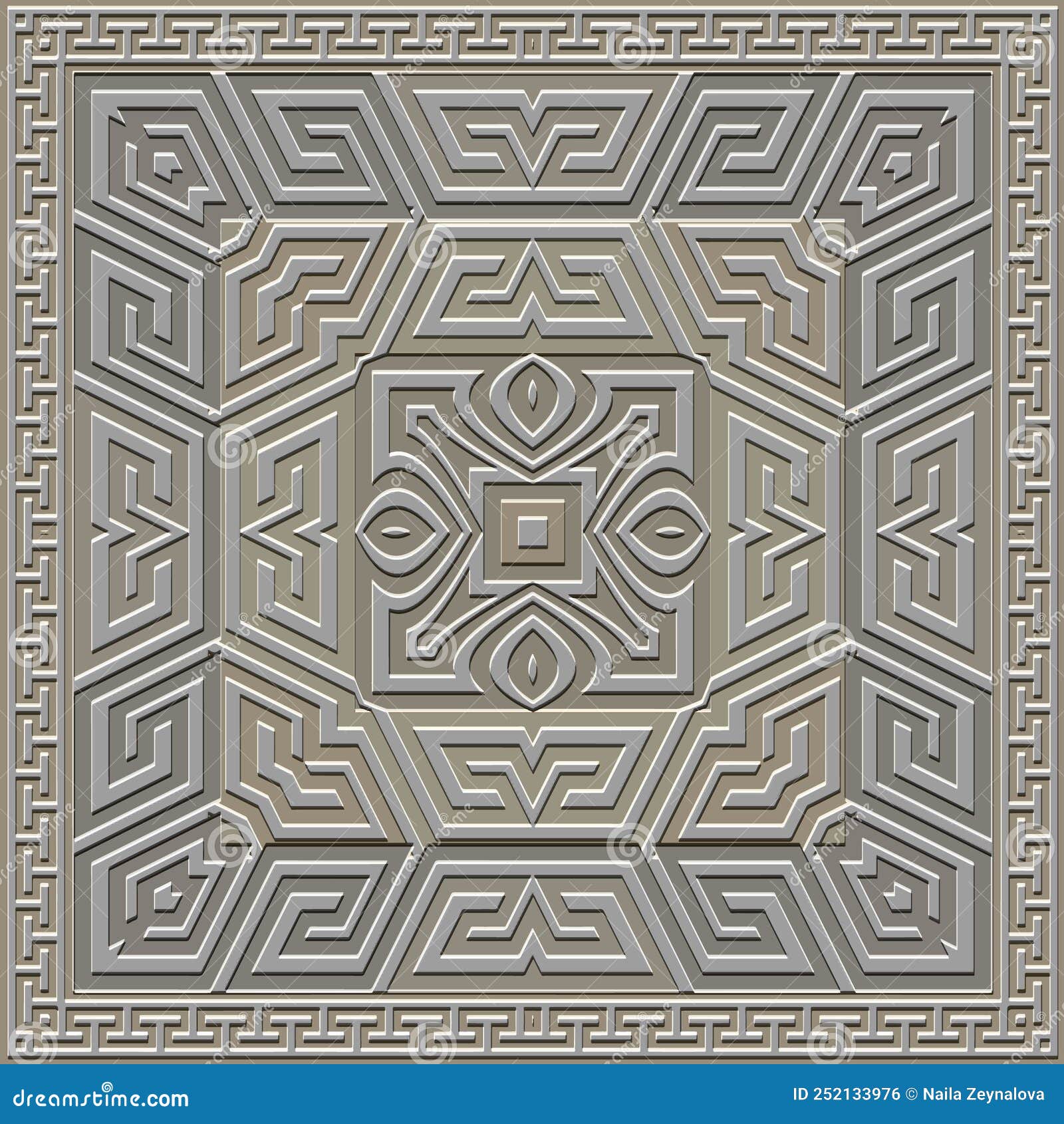 Square 3d Panel with Frames. Emboss Textured Ornamental Greek 3d ...
