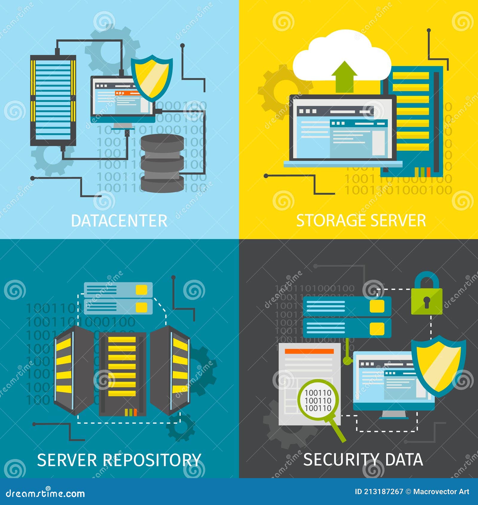 Square Datacenter Icon Set stock vector. Illustration of datacenter ...