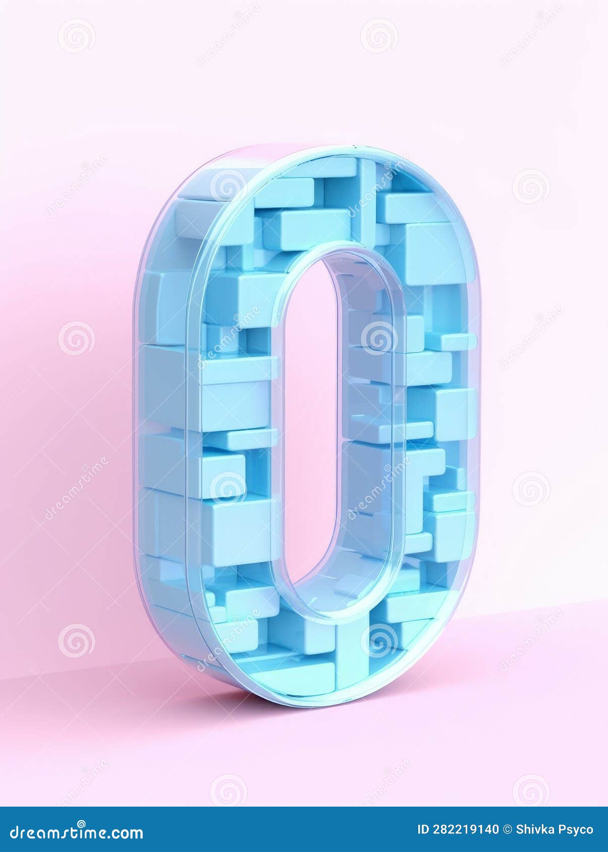 Square Design 3D Digit 0 Light Blue Color on White Background Stock ...