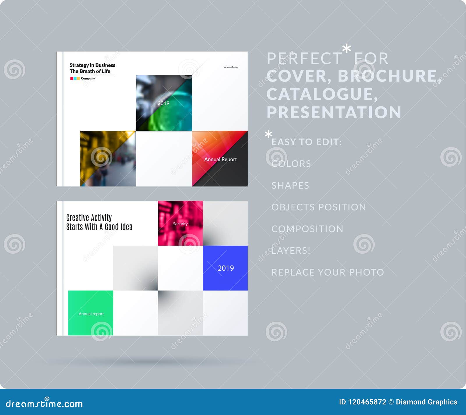 Square Design Presentation Template with Colourful Rectangles Shadows ...