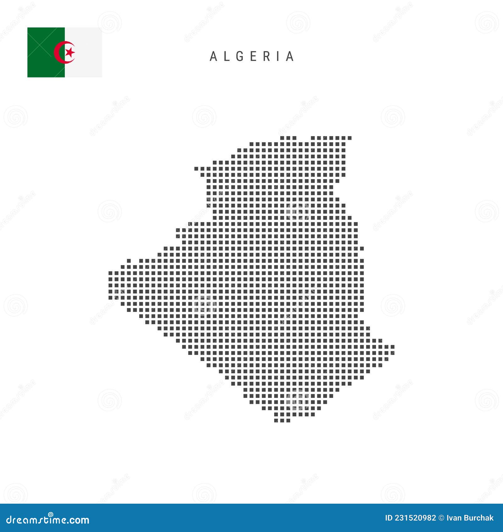 Square Dots Pattern Map of Algeria. Algerian Dotted Pixel Map with Flag ...