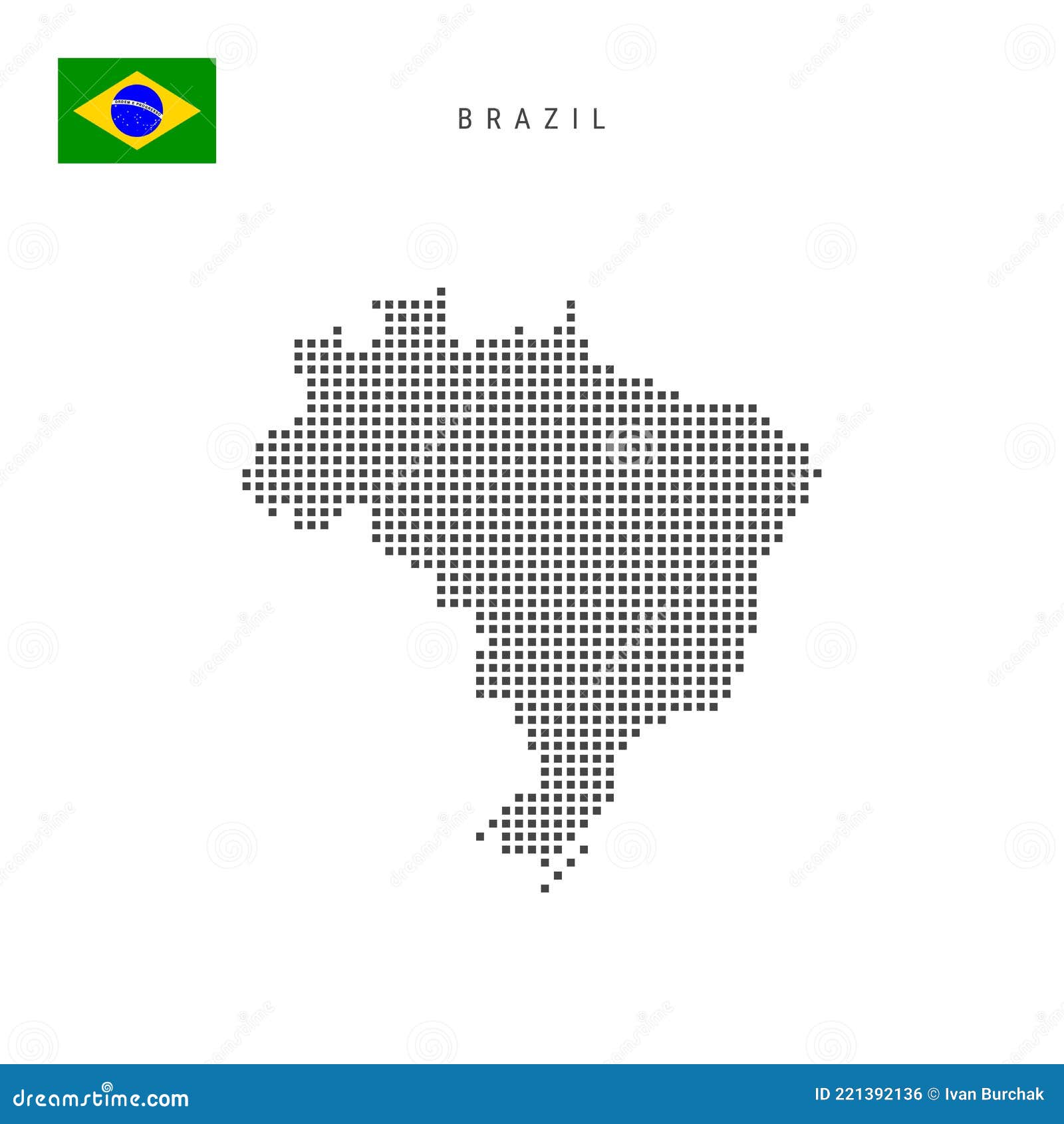 Pixel Map Of Brazil. Vector Dotted Map Of Brazil Isolated On White ...