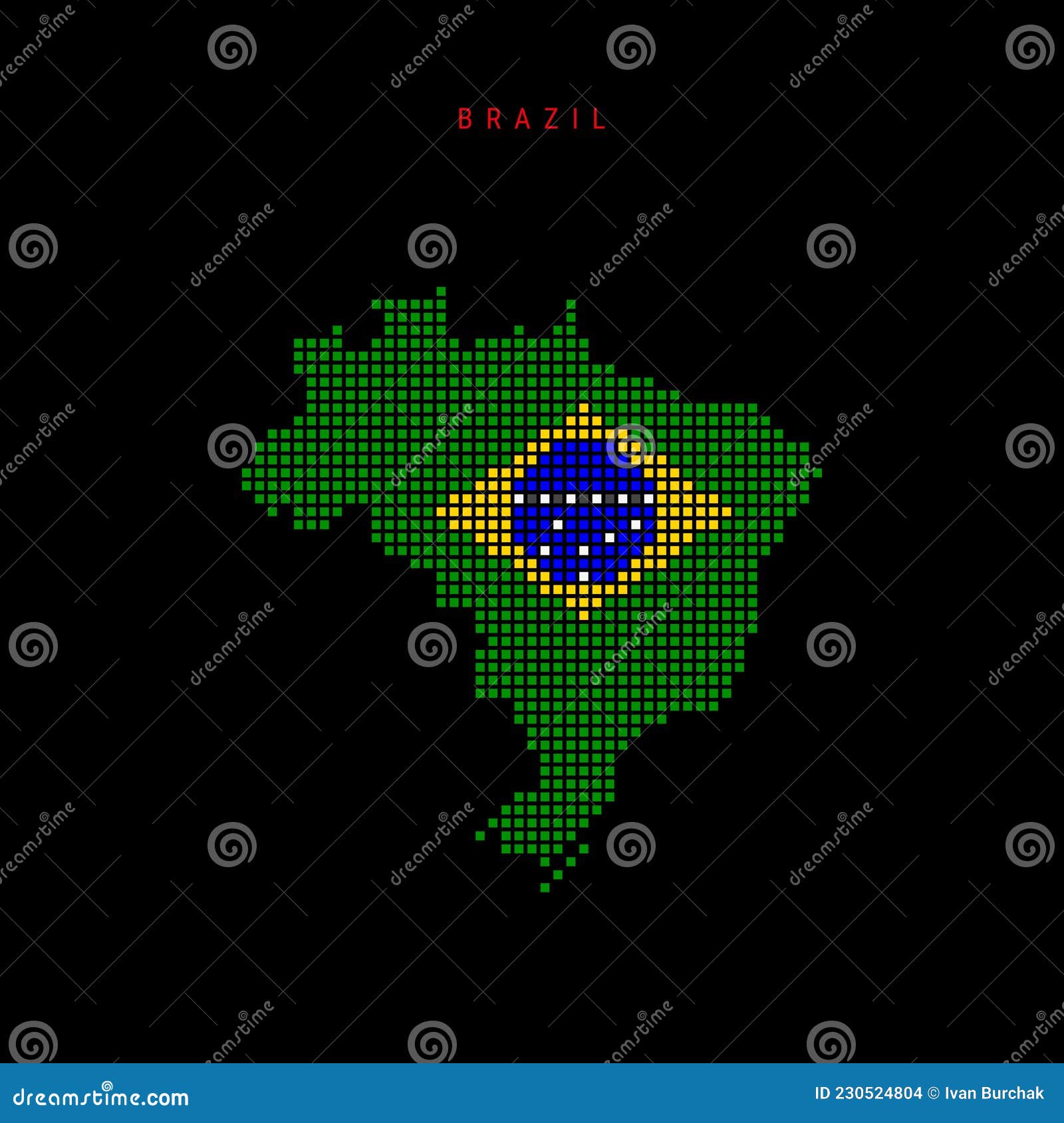 Pixel Map Of Brazil. Vector Dotted Map Of Brazil Isolated On White ...