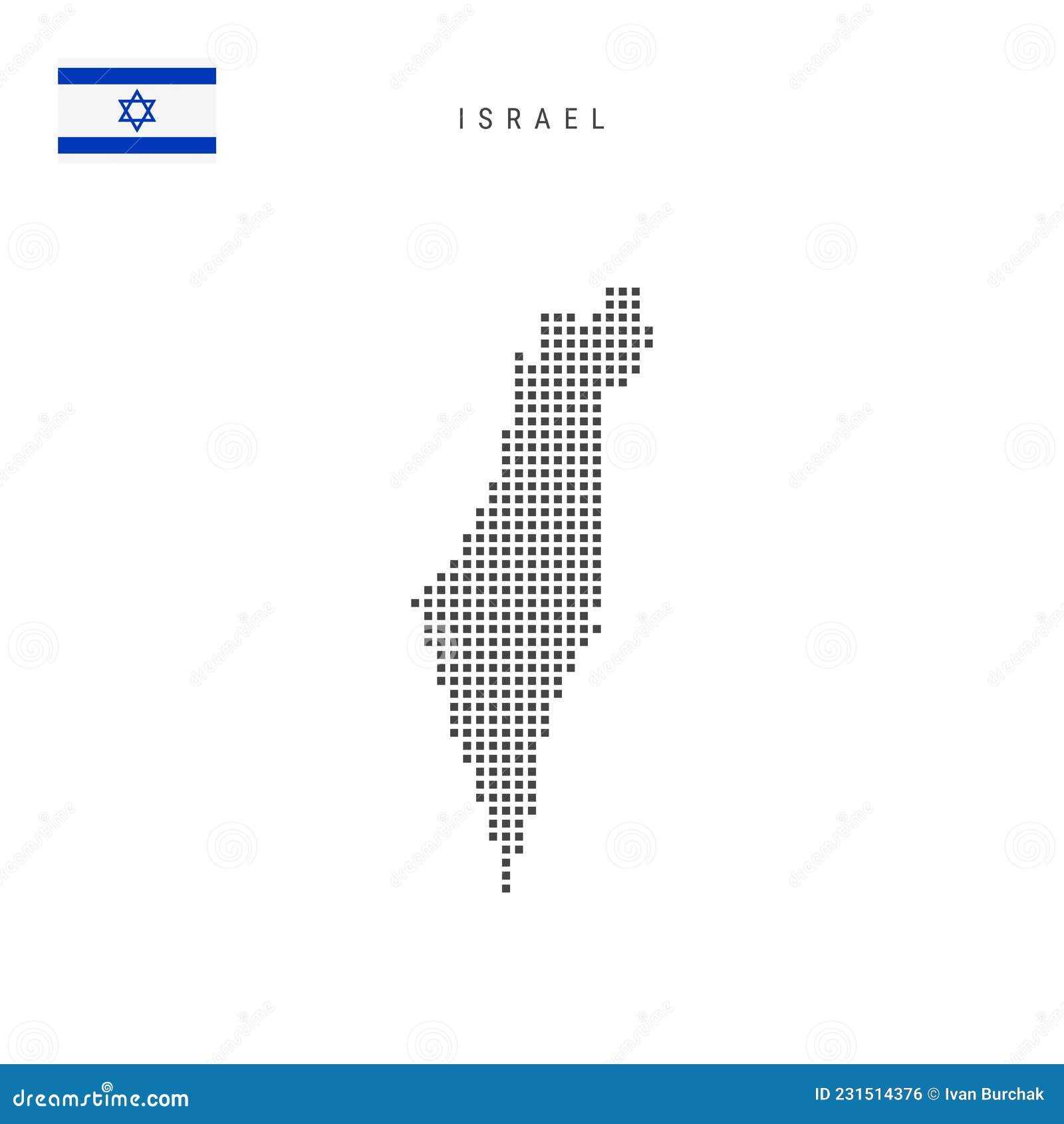 Square Dots Pattern Map of Israel. Israeli Dotted Pixel Map with Flag ...
