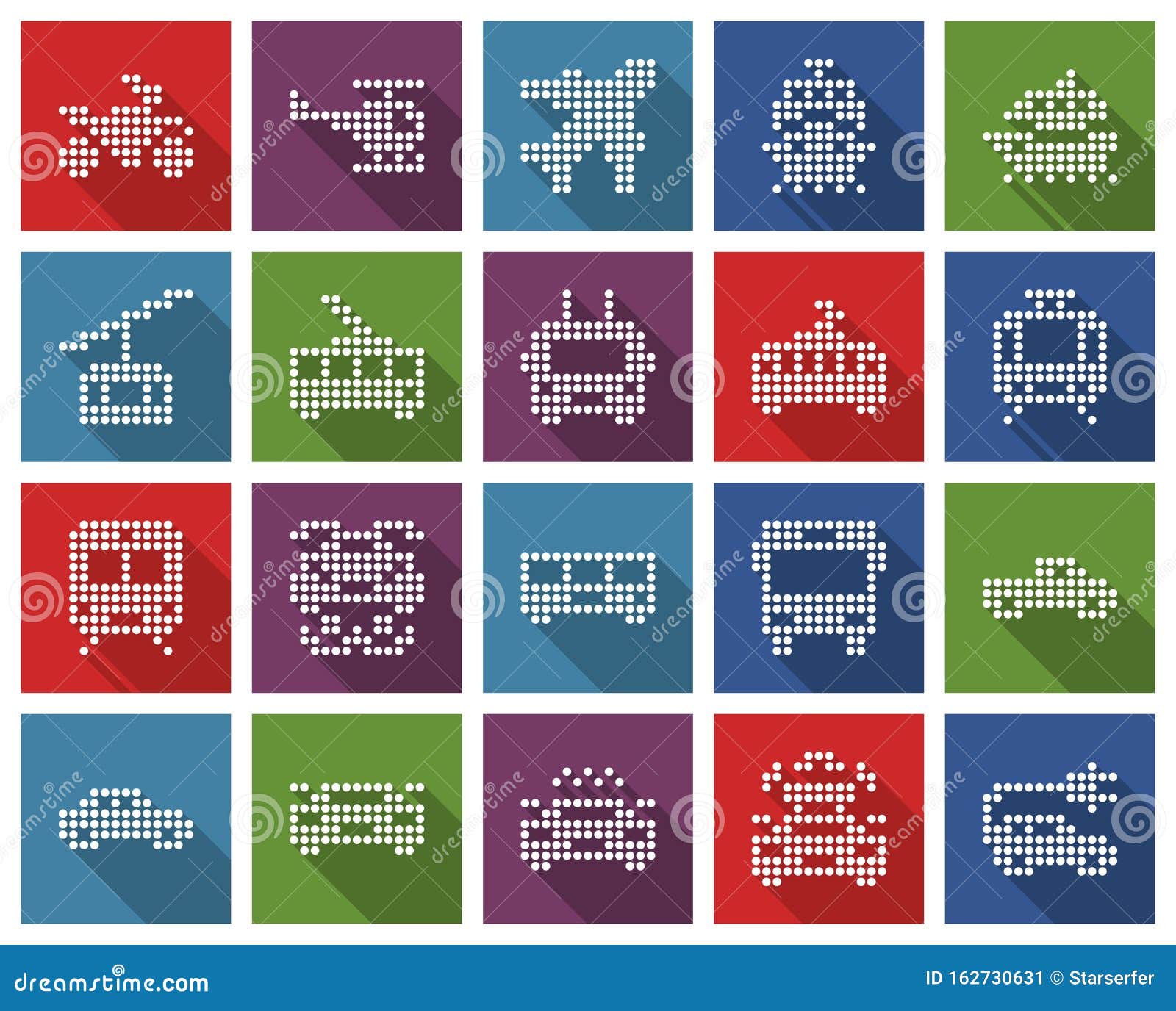 Square Dotted Icons Set of Some Transport Facilities Stock Vector ...