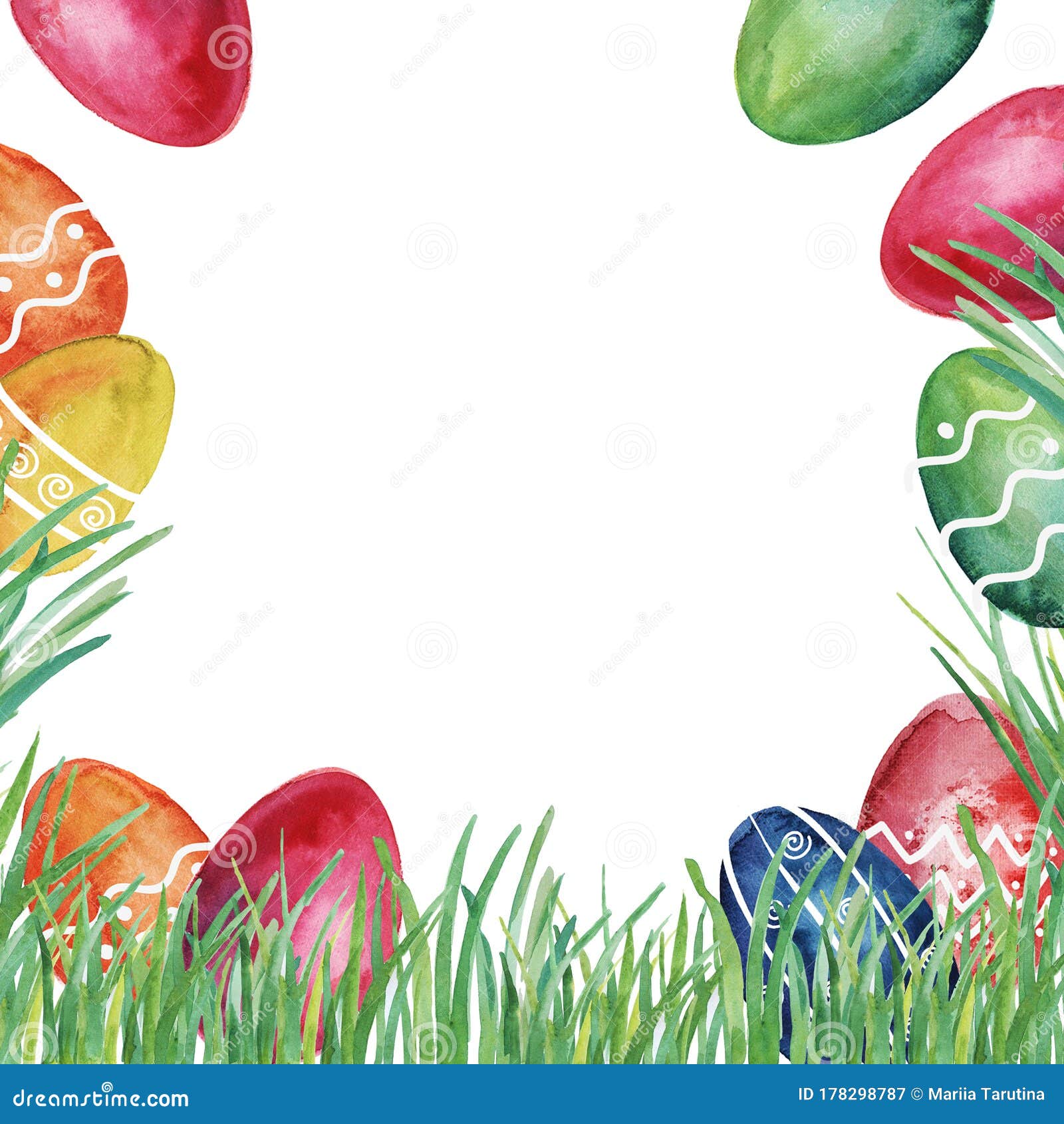 Square Easter Decorative Frame with Colorful Watercolor Easter Painted ...