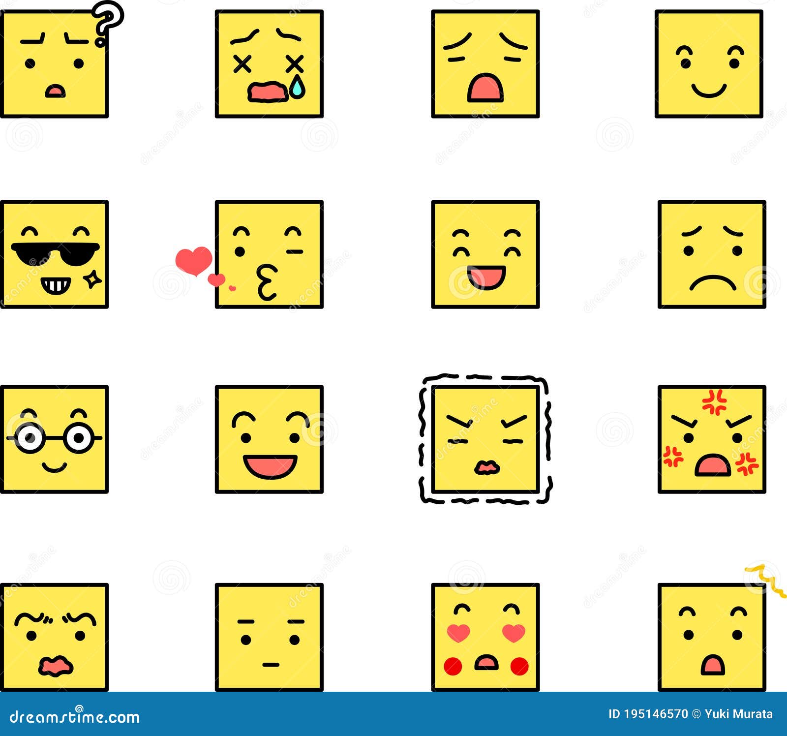 Square emoticon icon set stock vector. Illustration of fall - 195146570