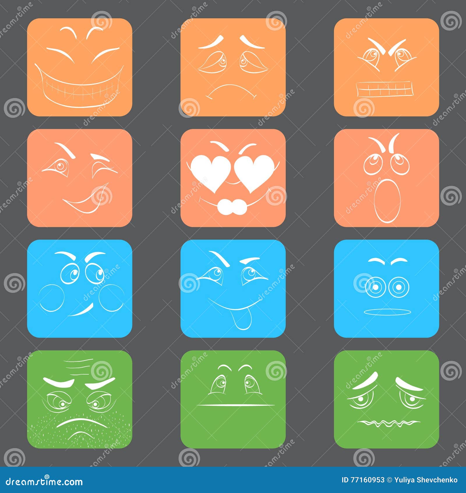 Square Emoticons with White Contour Stock Vector - Illustration of chat ...