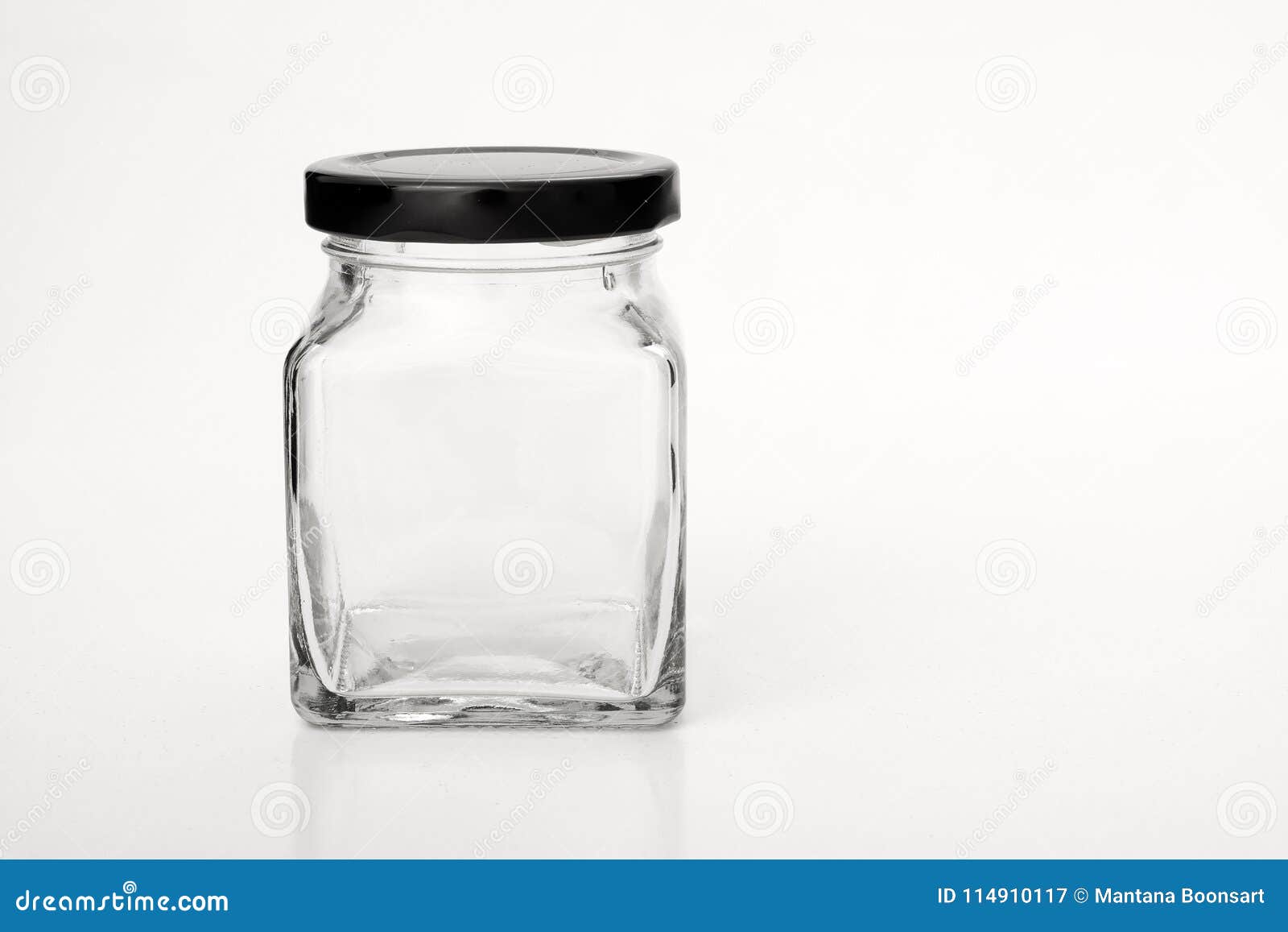Square Empty Glass Jar with Black Lids. Stock Image - Image of ...