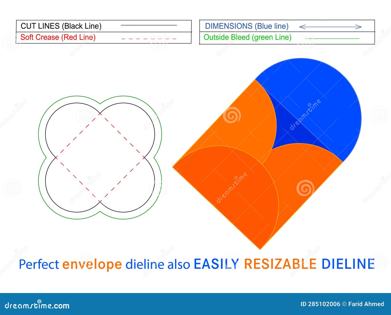 Square Envelope Dieline Template Stock Vector - Illustration of cover ...