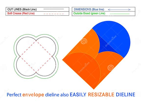 Square Envelope Dieline Template Stock Vector - Illustration of cover ...
