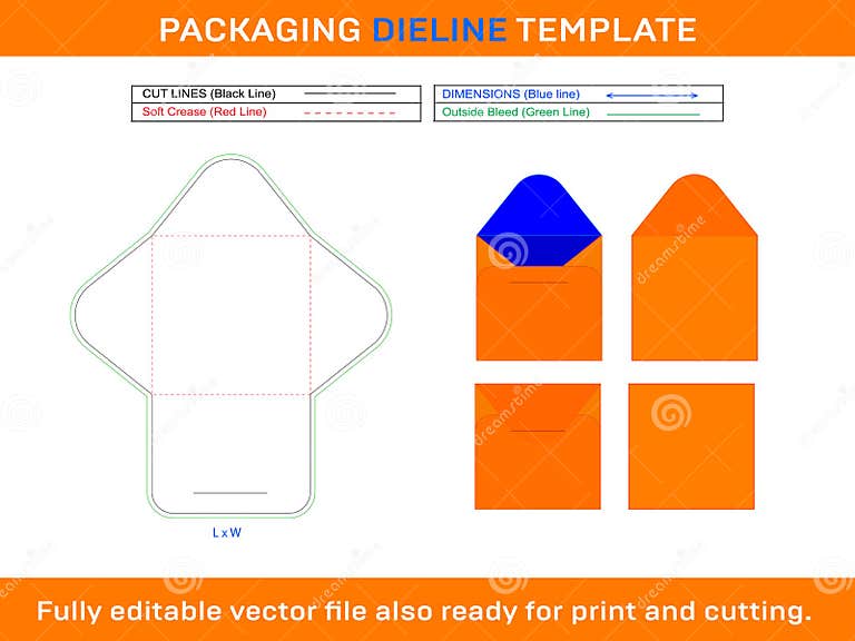 Square Envelope Dieline Template Design Stock Illustration ...