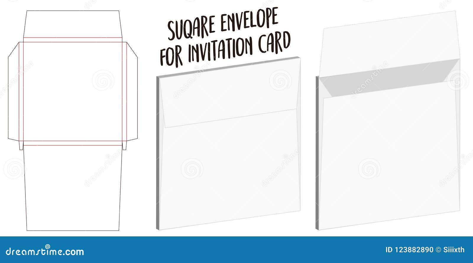 Square Envelope for Invitation Card Dieline Mockup Stock Vector ...