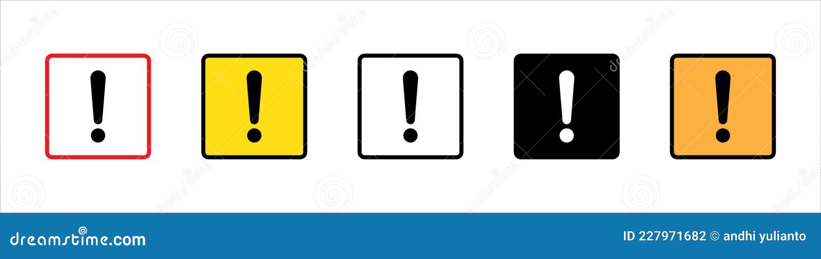 Square Exclamation Mark Icon Vector Set. Red, Black, Yellow and White ...
