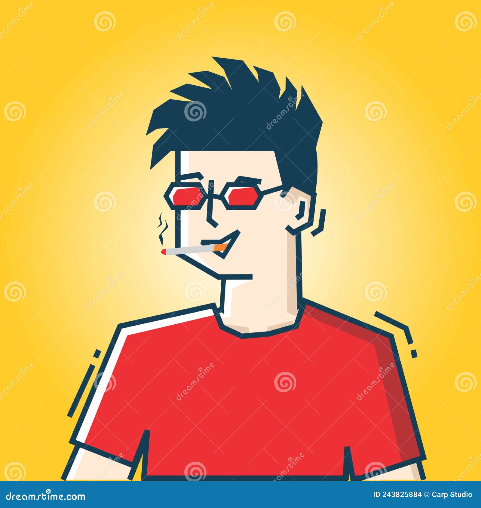 Square Face Character in Stiff Art Style Illustration Stock ...