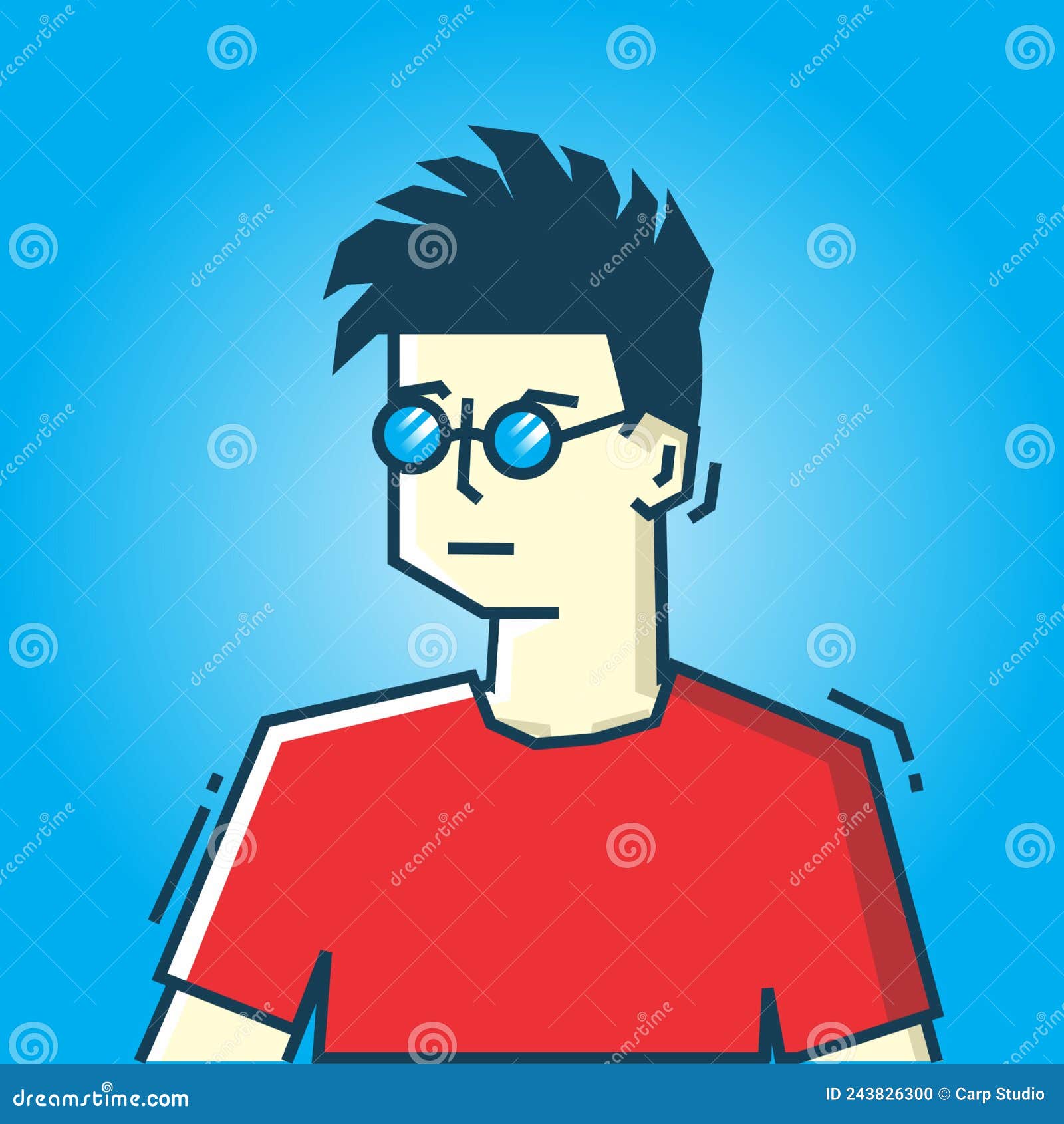 Square Face Character in Stiff Art Style Illustration Stock ...