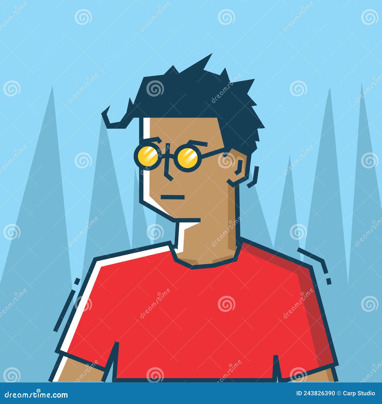 Square Face Character in Stiff Art Style Illustration Stock ...