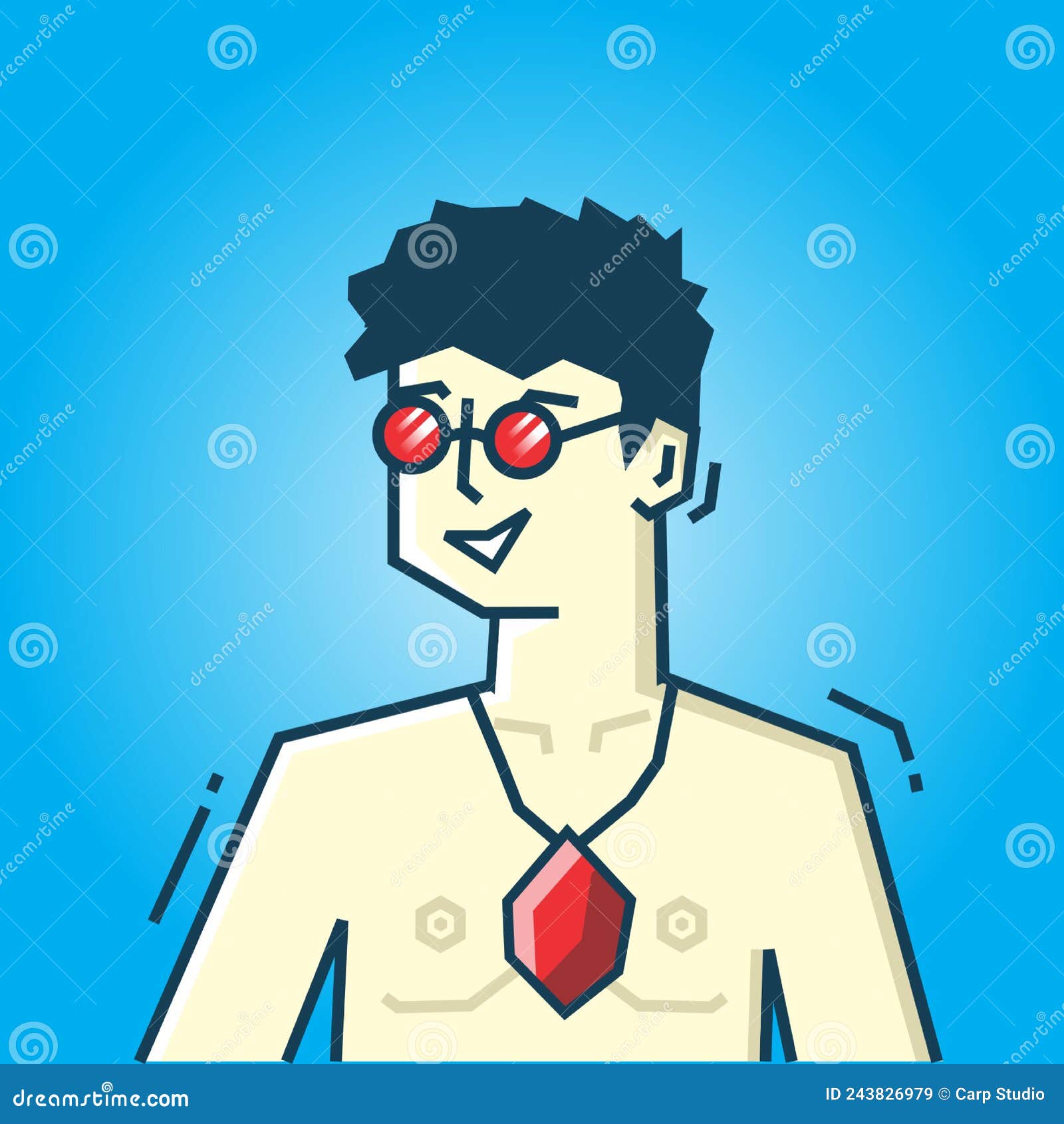 Square Face Character in Stiff Art Style Illustration Stock ...